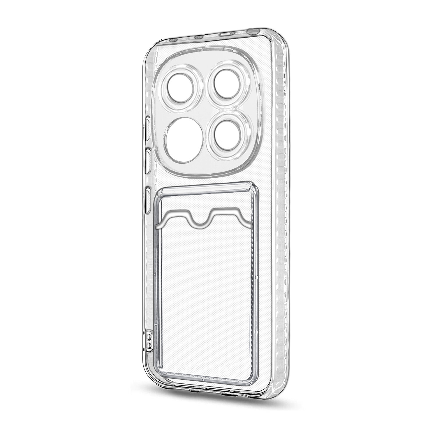 Чехол для Xiaomi Redmi Note 14 Pro 4G с защитой камеры и карманом для карт (картхолдер), силиконовый, прозрачный