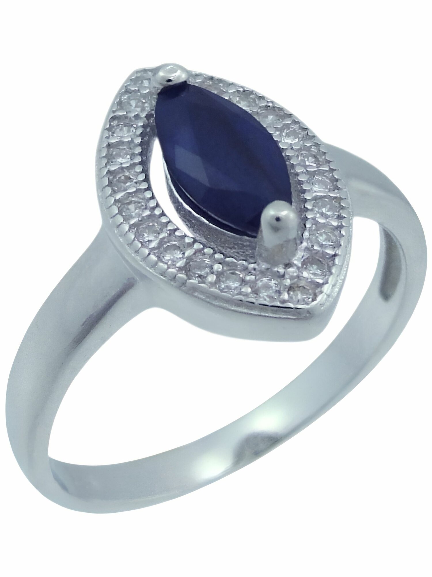 Кольцо тонкое, серебро, 925 проба, родирование, фианит, сапфир