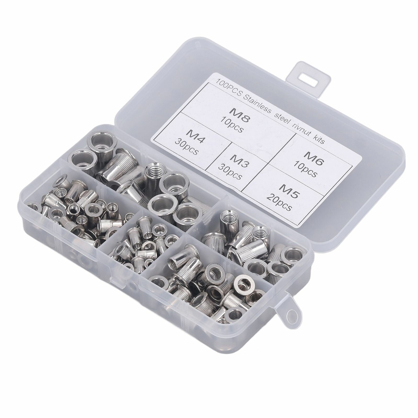 Набор алюминиевых заклёпочных гаек M3, M4, M5, M6, M8, плоская круглая головка с накатанной вставкой, 100 шт. для ремонта и обслуживания транспортных средств