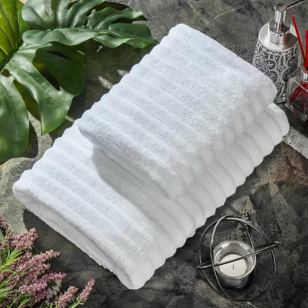 Банное полотенце Silvano "Страйп", 50х90 см, 100% хлопок, 450 г/м2, белое, Узбекистан