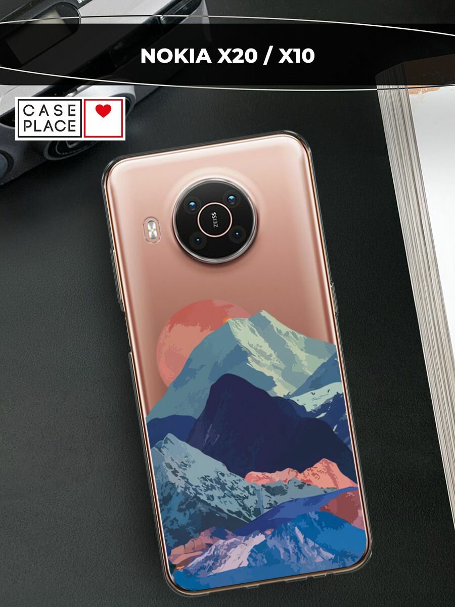 Чехол на Nokia X20/X10 / Нокиа Х20/Х10 с принтом "Закат в снежных горах", прозрачный