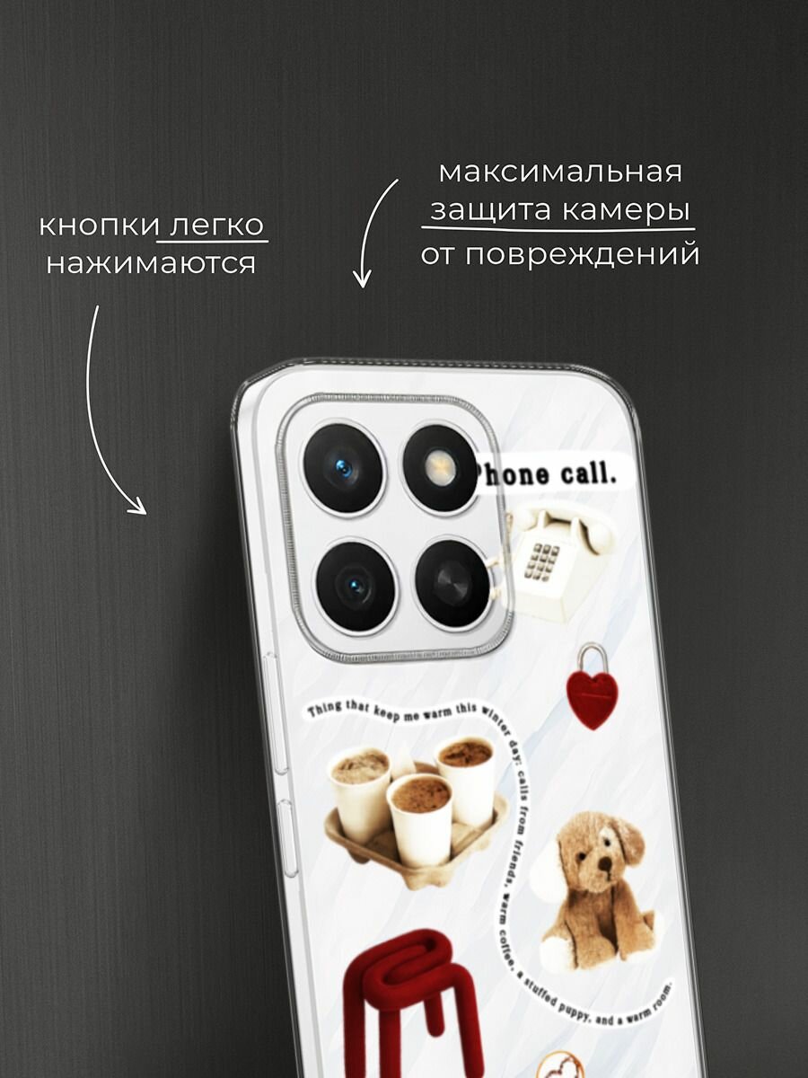 Чехол на Honor X8c / Хонор X8c с принтом "Phone call", прозрачный — фото 1