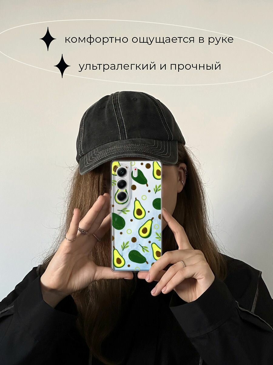 Чехол на Tecno Camon 40 Pro 5G / Текно Камон 40 Про 5G с принтом "Авокадо паттерн", прозрачный — фото 1