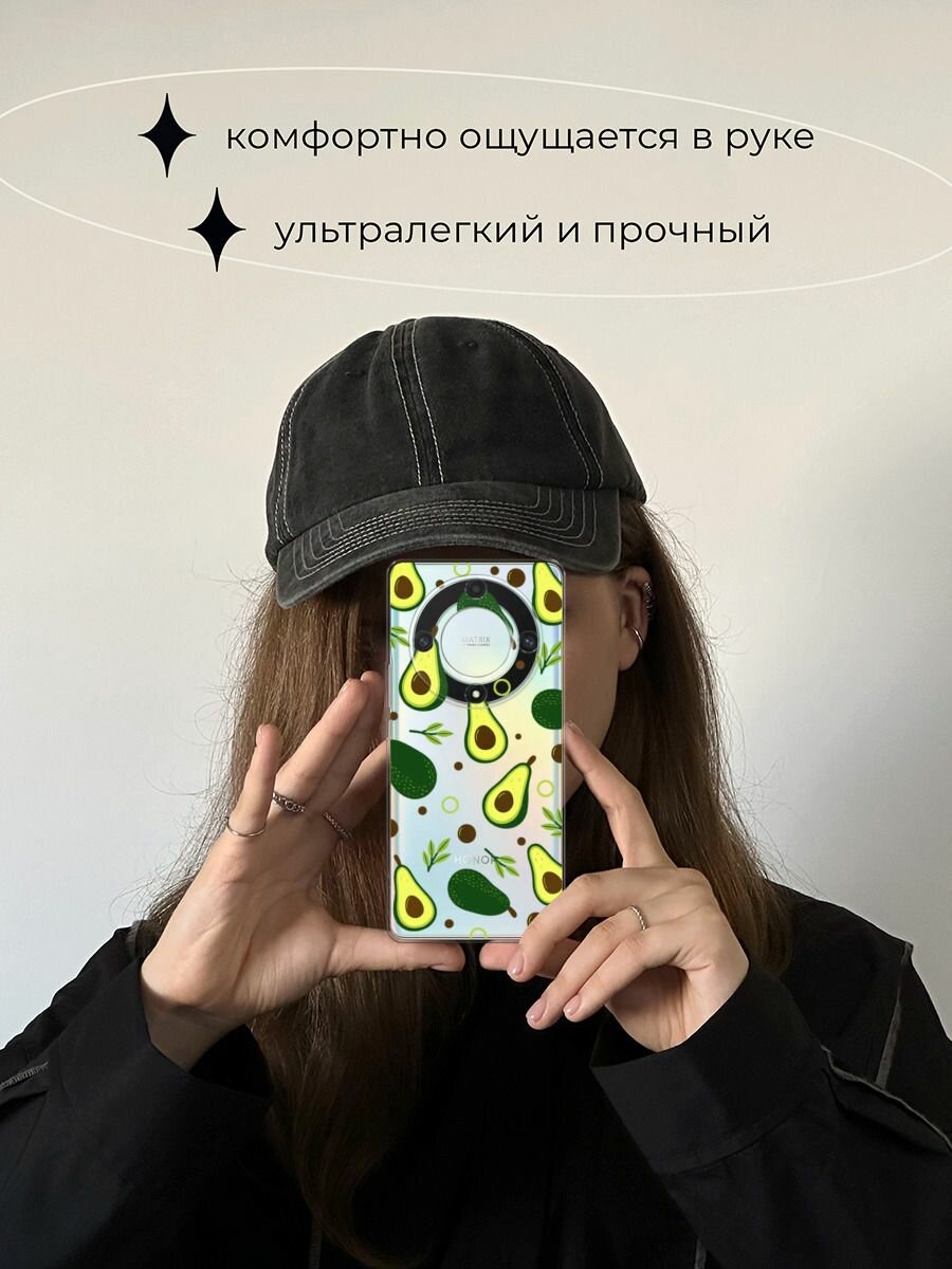 Чехол на Honor X9A / Хонор X9A с принтом "Авокадо паттерн", прозрачный — фото 1