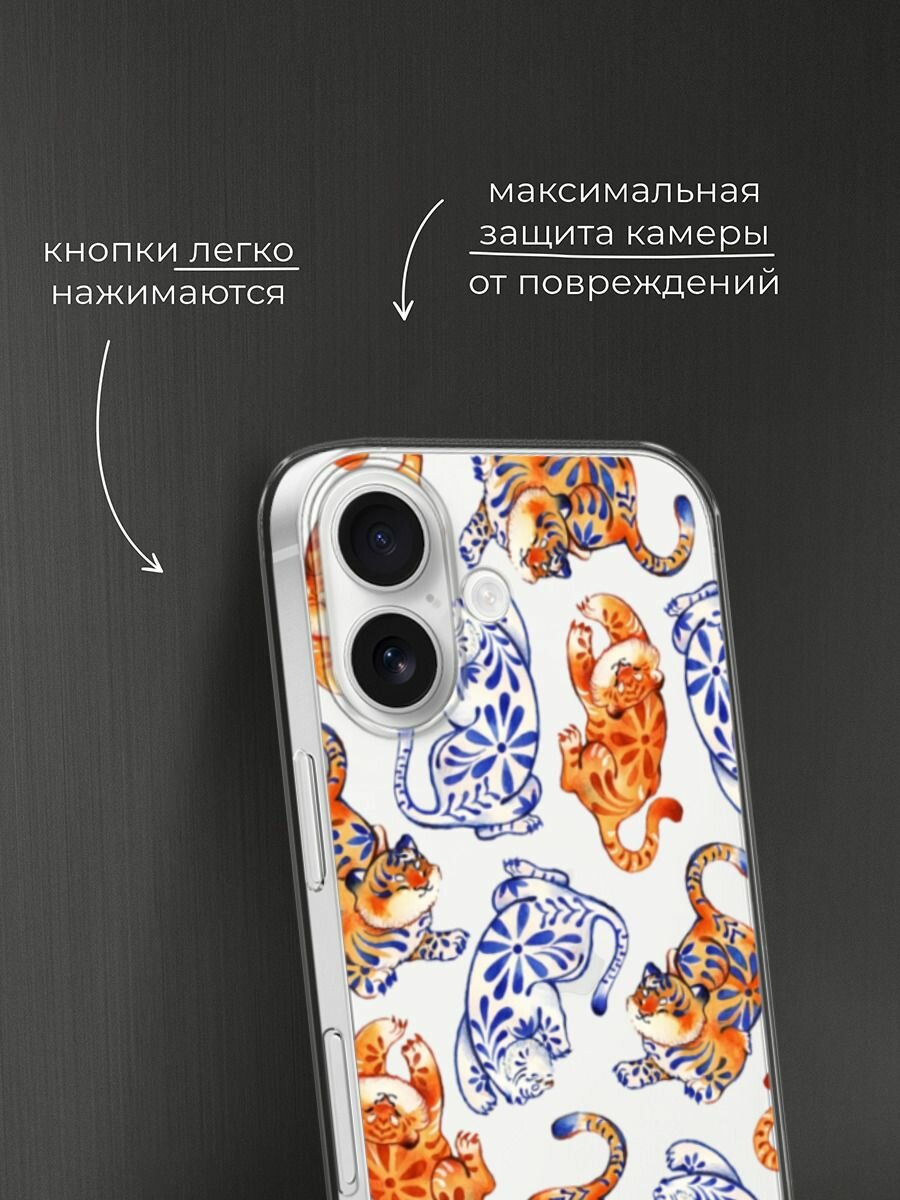 Чехол на Apple iPhone 17 / Айфон 17 с принтом "Пухлые тигры", прозрачный — фото 1