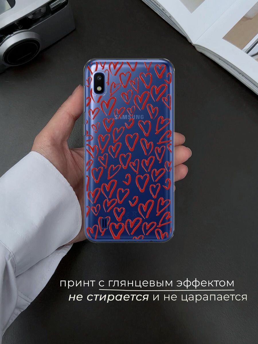 Чехол на Samsung Galaxy A10 / Самсунг Галакси А10 с принтом "Легкие бордовые сердечки" — фото 1