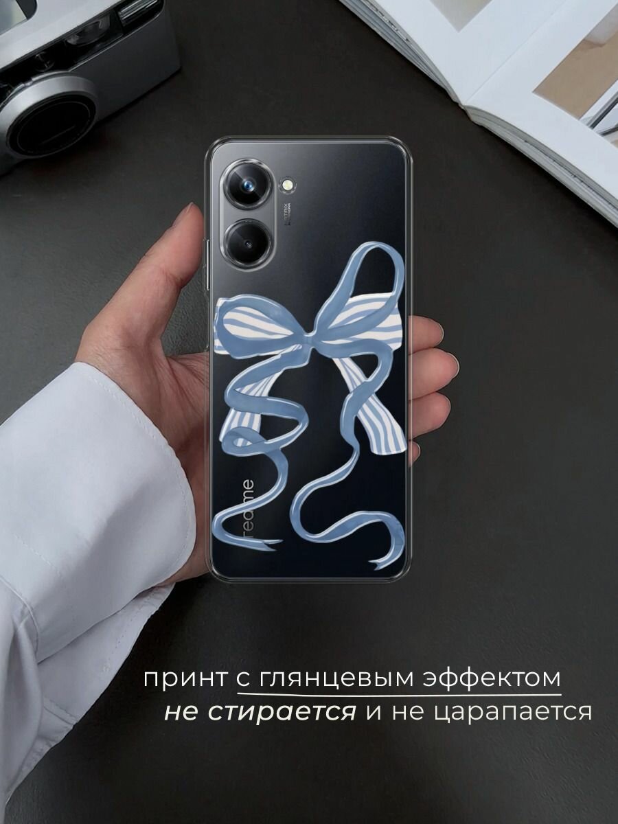 Чехол на Realme 10 Pro / Реалми 10 Про с принтом "Полосатый голубой бант 2" — фото 1