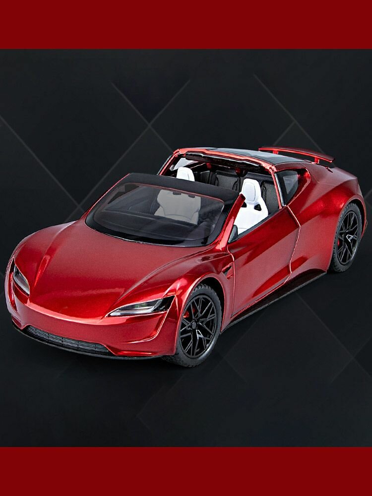 1:24 Масштабная модель Tesla Roadster металлическая инерционная машинка со звуком