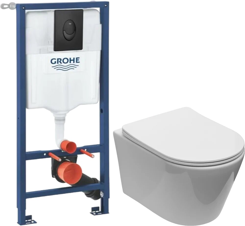 Комплект 2 в 1 Унитаз подвесной Aquanet Logan Tornado 340298 / Инсталляция с кнопкой Grohe Rapid SL 1000044 цвет черный