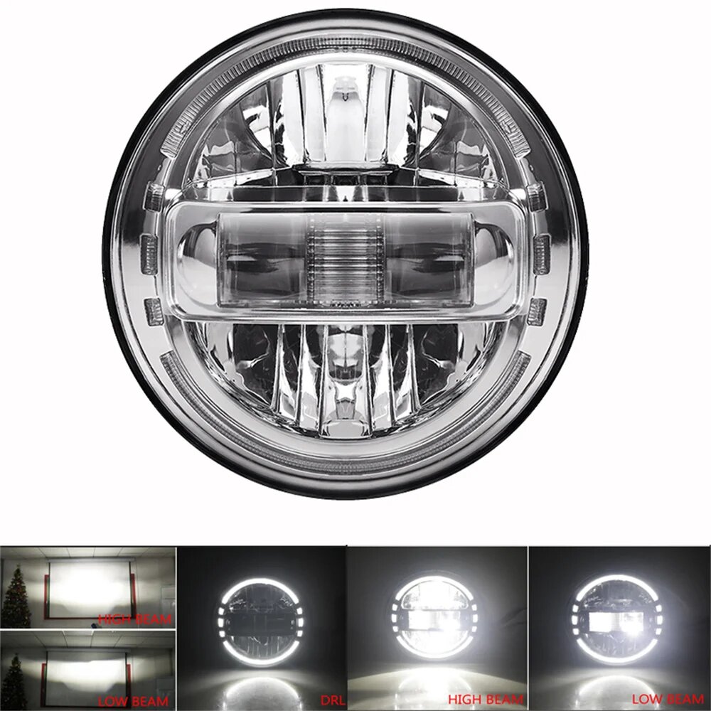 Универсальная мотоциклетная 7-дюймовая светодиодная фара для Harley Touring Yamaha Honda Suzuki, фара с отверстием DRL, фара «ангельские глазки» для автомобиля 1PC headlight Chrome