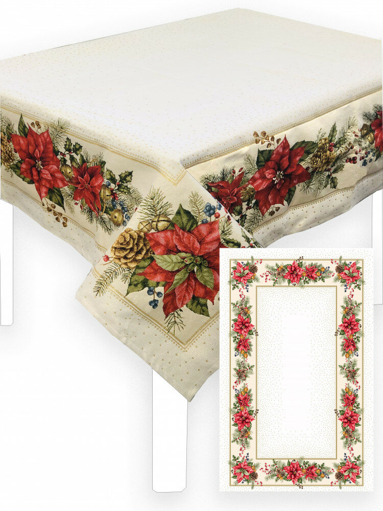 Скатерть гобеленовая прямоугольная Зимние цветы 140х180 Декоративная для Интерьера