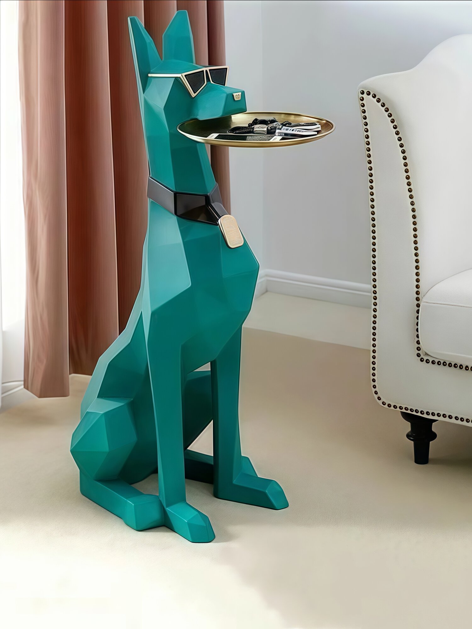 Поднос в форме собачки, декоративный журнальный столик, смола, зеленый, 32x22x74 см