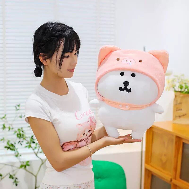 Милый самоироничный медвежонок с шапкой в виде свинки, 45 см, мягкая игрушка для обнимания, подарок детям