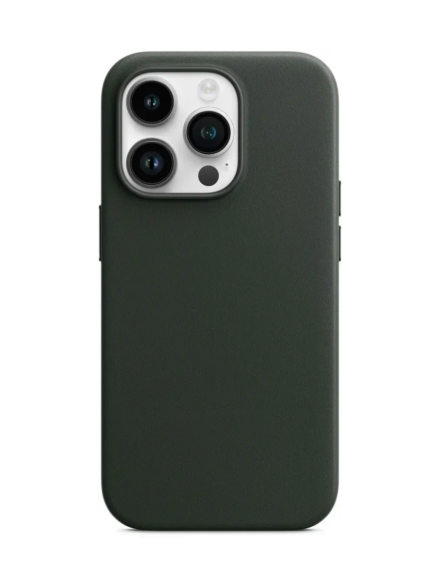 Кожаный чехол Магсейф для iPhone 14 Pro Forest Green / Анимация NFC / Leather Case Магсейф для Айфон 14 Про / Зеленый
