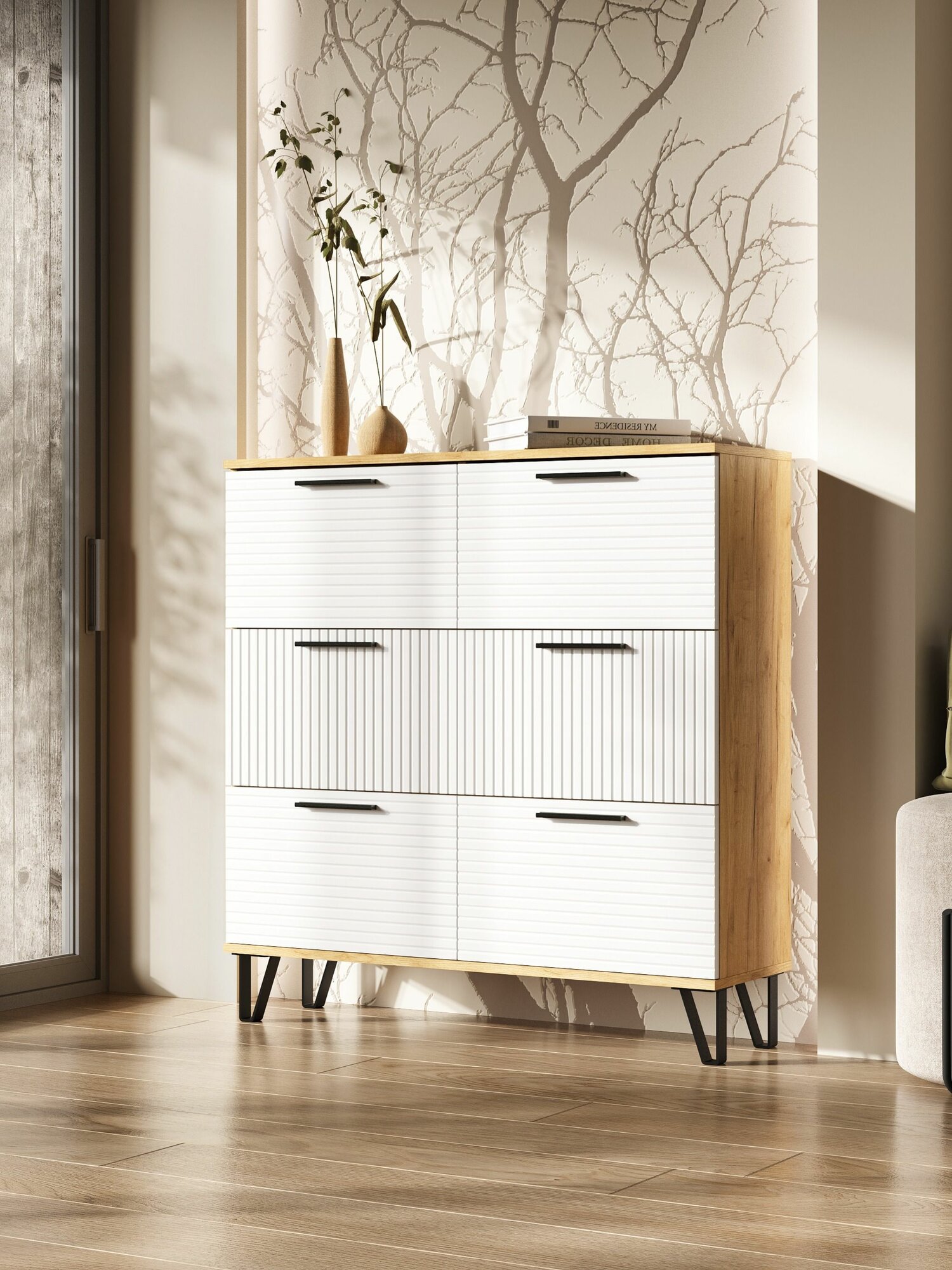 Обувница Флэш 1000х1030х300 (Браш Вайт/ Дуб Крафт) МИФ