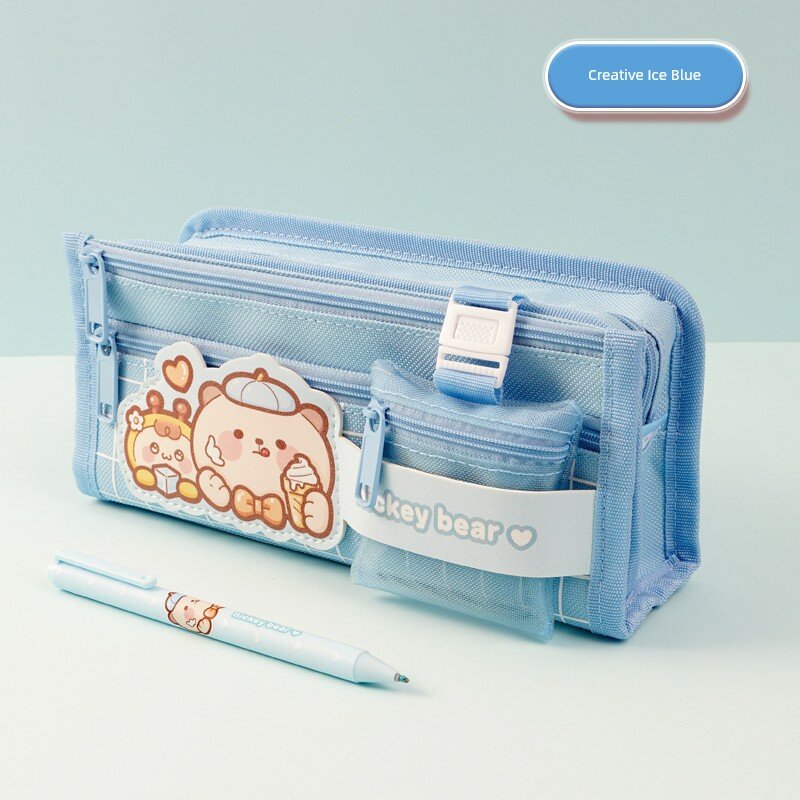 Многосекционный маленький пенал для карандашей в стиле моти, большой вместимости, сетчатый пенал для девочек,