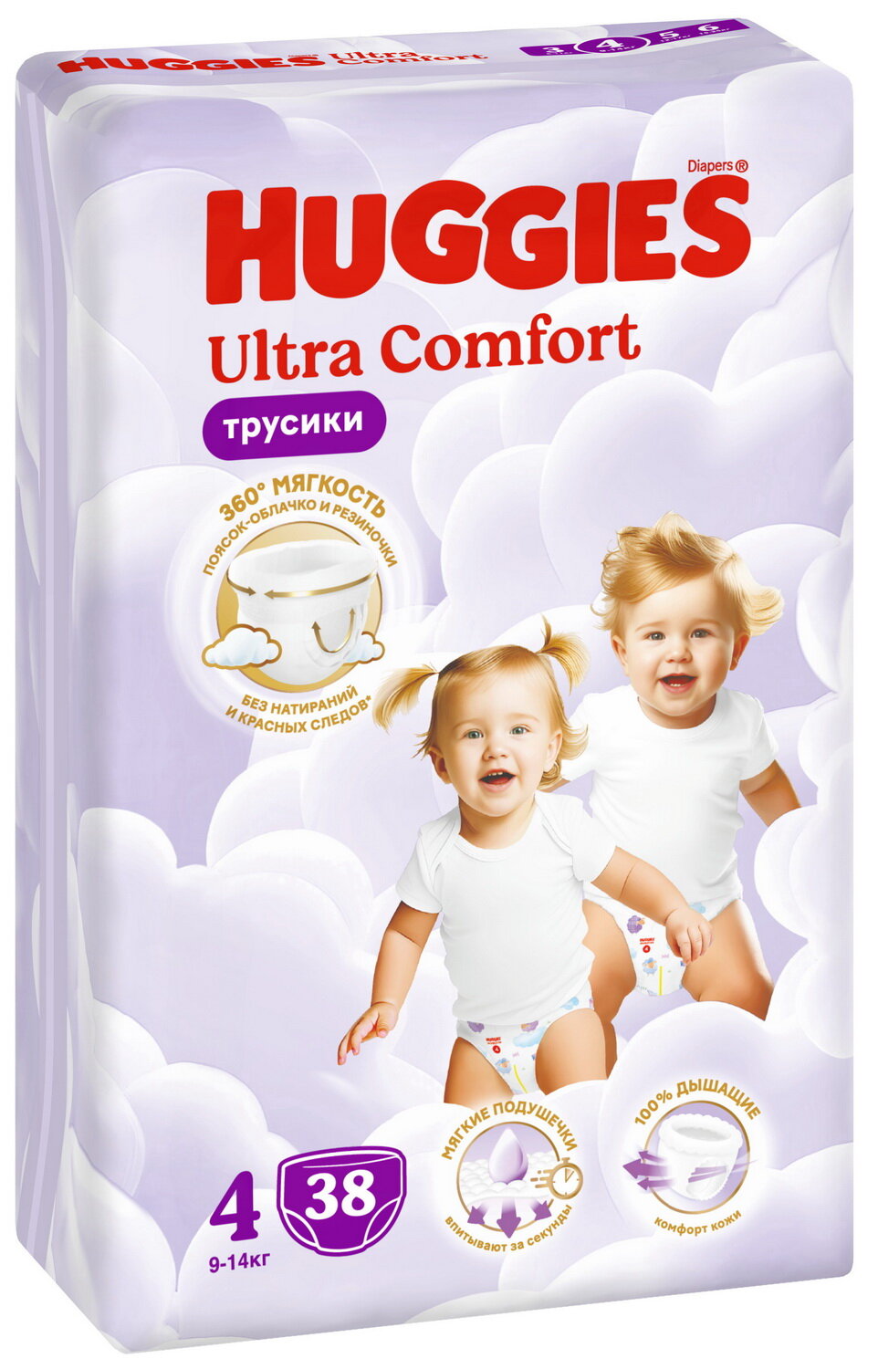 Трусики-подгузники Huggies Ultra Comfort, размер 4 (9-14 кг), 38 шт, унисекс