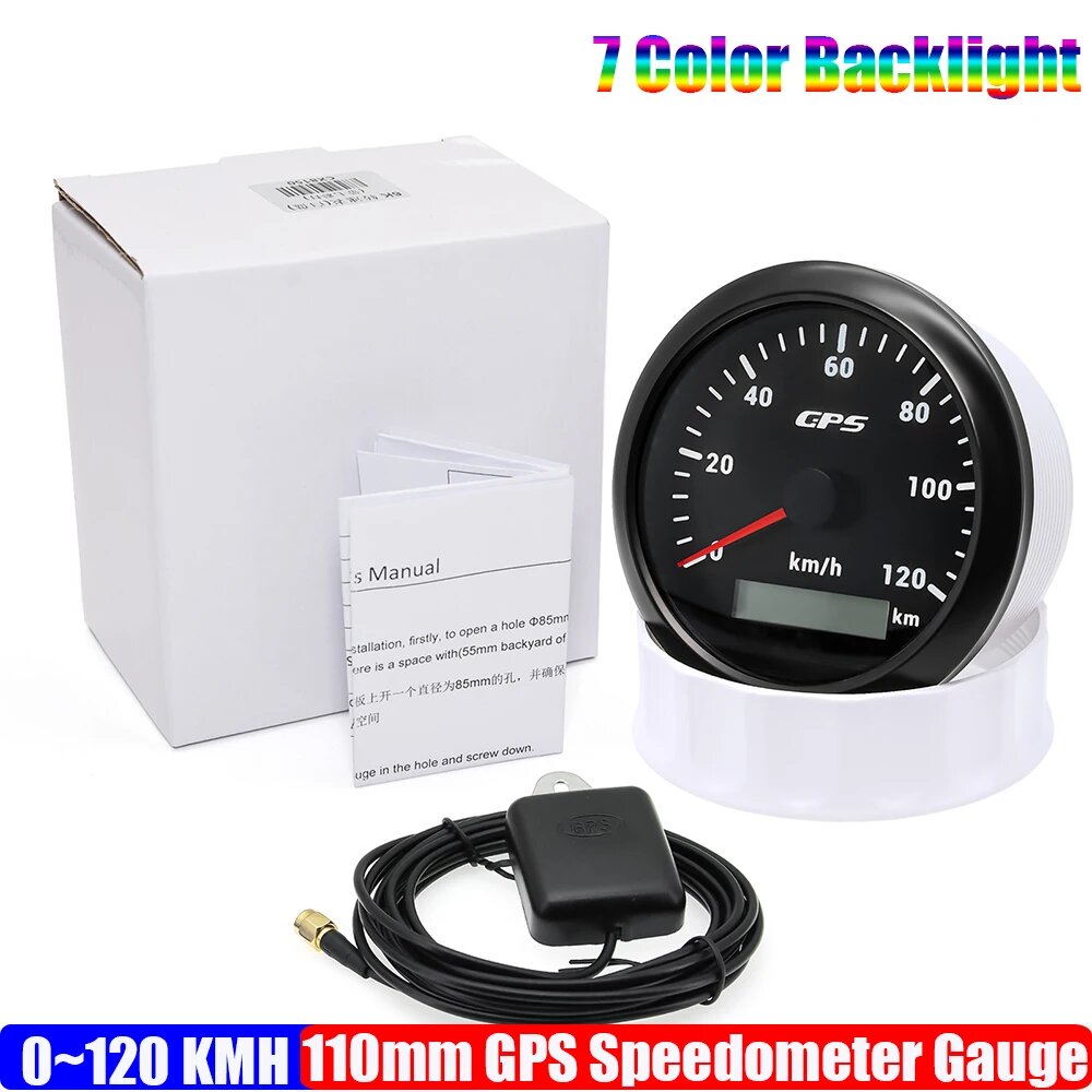 Автомобильный 110 мм GPS спидометр с антенной 30 км/ч, 60 км/ч, 80 км/ч, 120 км/ч, 200 км/ч спидометр для морской яхты, лодки, 7 цветов светодиодов 120KMH BN