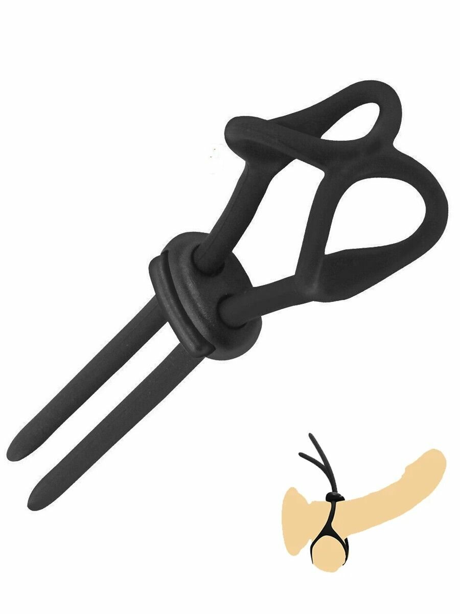 Черное силиконовое лассо утяжка для мошонки "STRETCHY LASSO BALL STRAP" 1шт