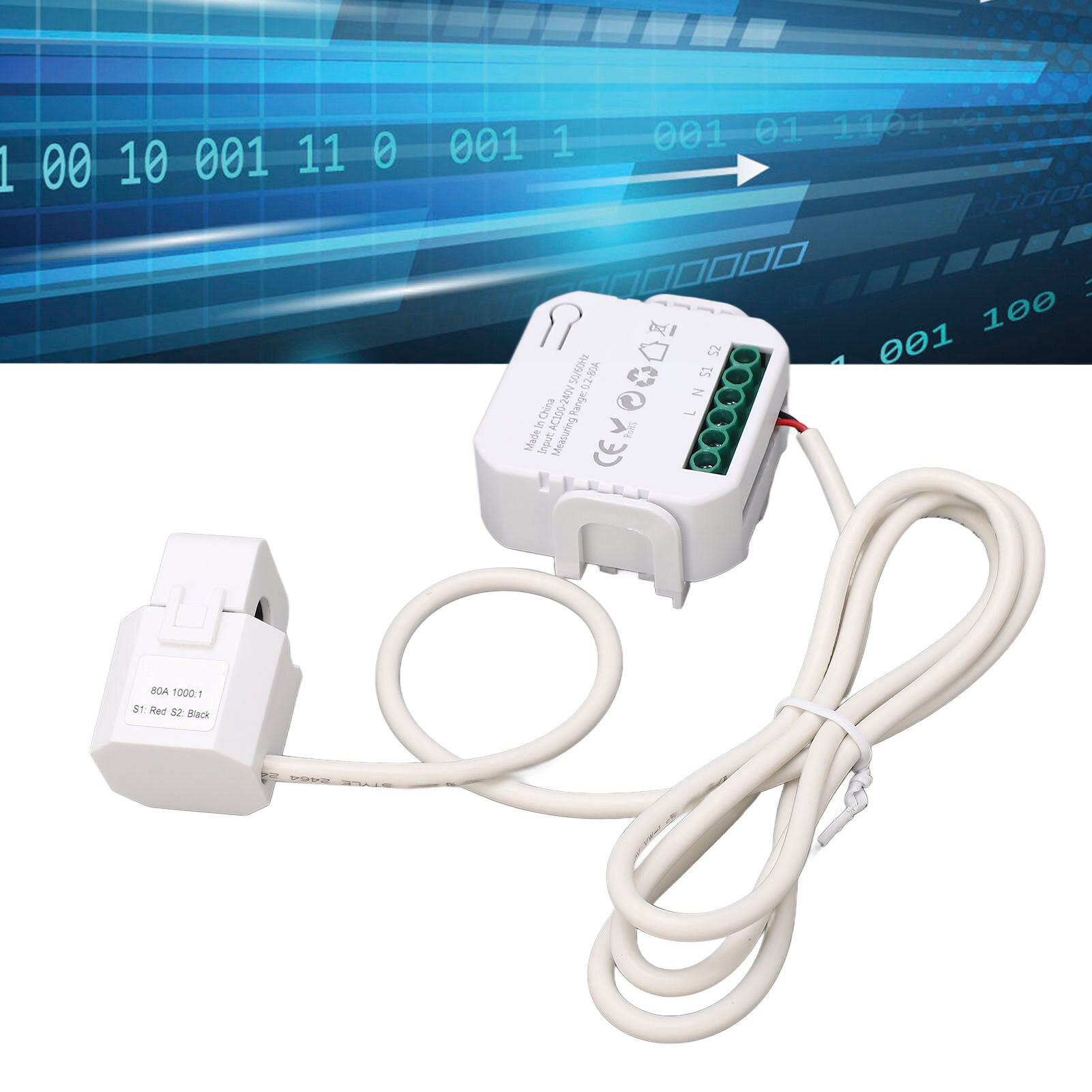 Wi-Fi Energy Monitor Однофазный интеллектуальный счетчик электроэнергии с зажимом Монитор энергопотребления 100 240 В переменного тока, белый