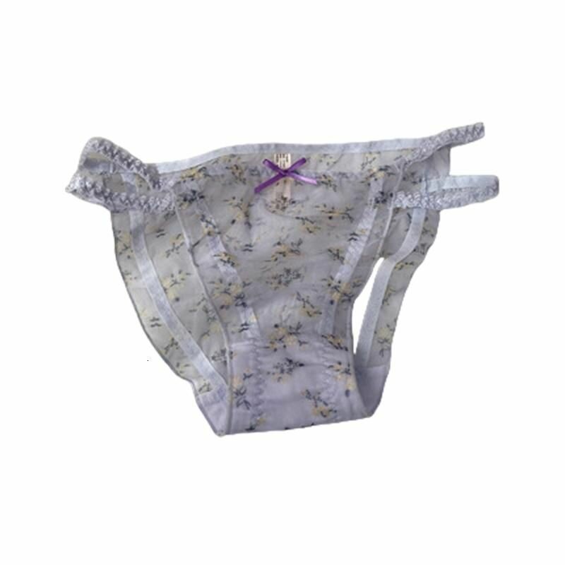 Прозрачные кружевные трусики с цветочным узором, Фиолетовый - L