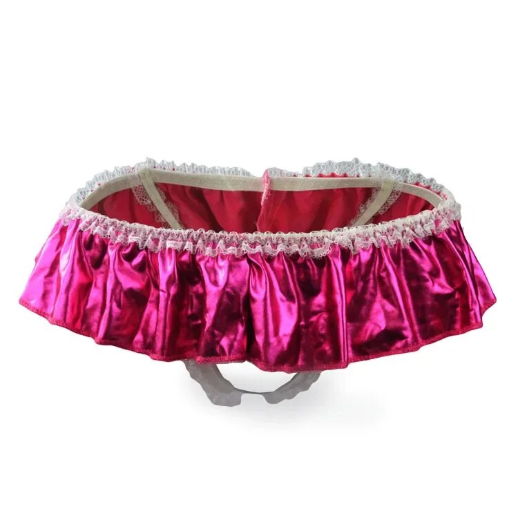 Мужское эротическое белье, блестящие глянцевые кожаные кружевные стринги с рюшами и открытой промежностью, порно-стринги с юбкой для трансвеститов, секс-стринги Красный