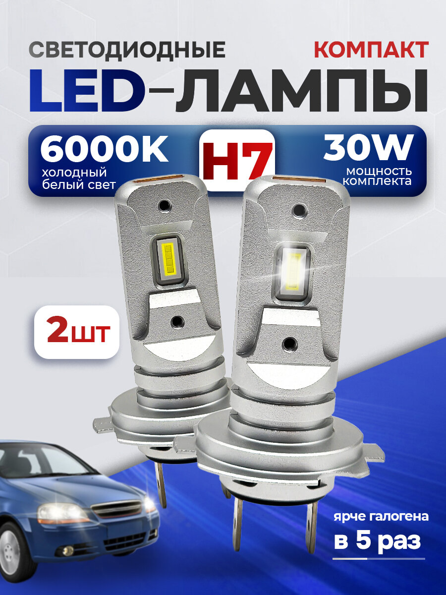 Светодиодные лампы H7 Led автомобильные, 15W 12V 2шт