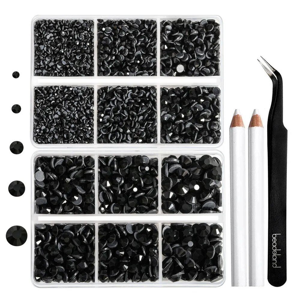 Cтразы Beadsland 6736шт горячей фиксации для ремесла Одежда Смешанные 5 размеров , SS6-SS30, чёрный