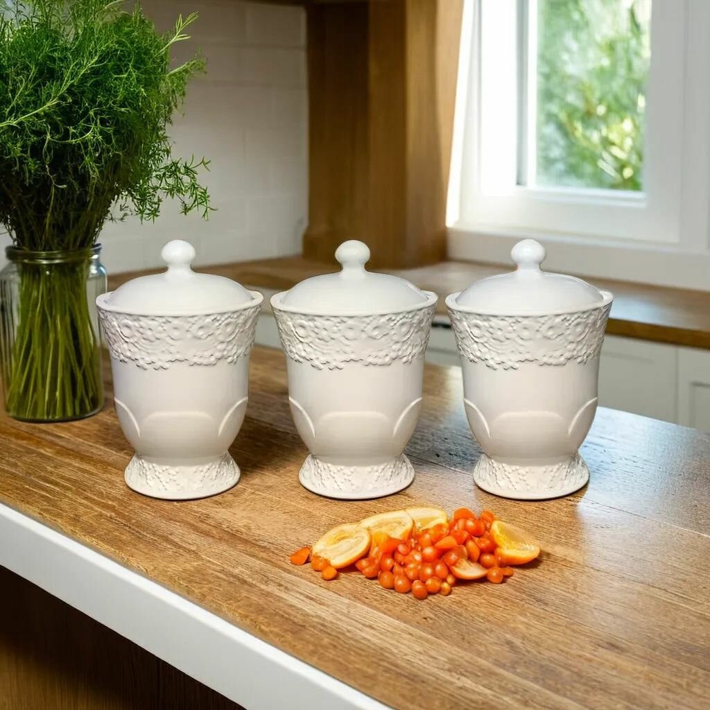 Набор из 3 банок для сыпучих продуктов 700 мл керамика Lenardi, емкости для хранения с крышкой керамические, контейнеры