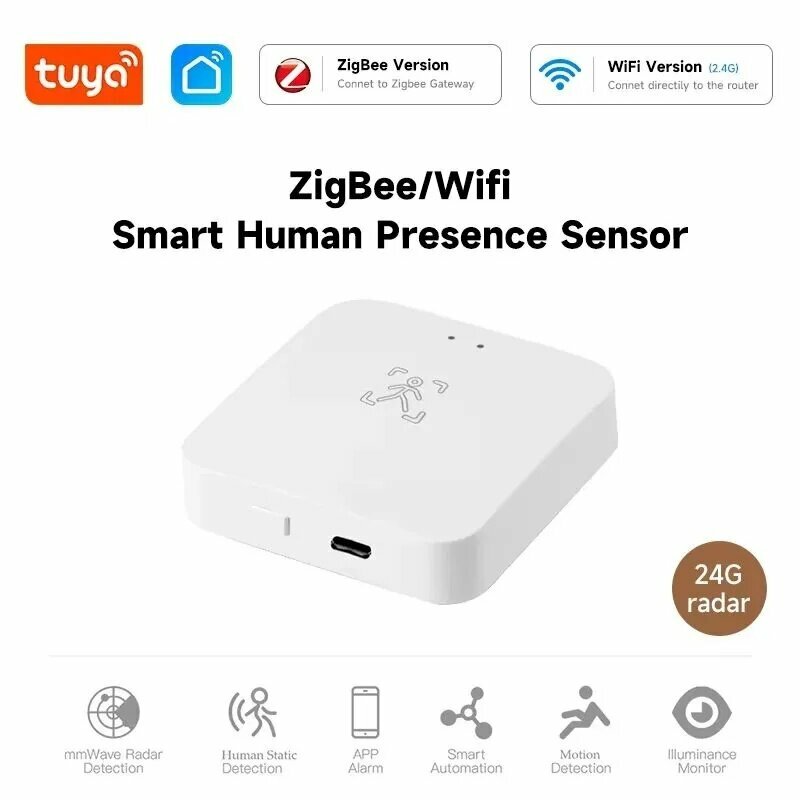 Tuya WiFi ZigBee Детектор присутствия человека 5.8G/24G Радар Определение расстояния Интеллектуальный датчик PIR человеческого тела Поддержка