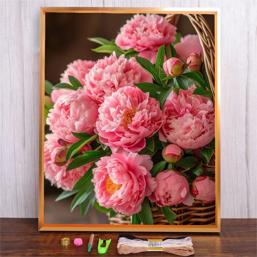 Набор для вышивки крестом Painting Era, цветок пион, хлопок 50x70cm, 11CT Cotton Threads