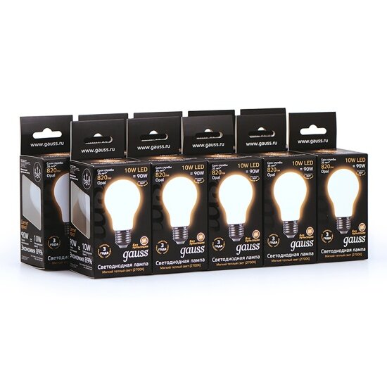 Светодиодная лампа Gauss LED Filament A60 OPAL E27 10W 2700К (упаковка 10 шт)