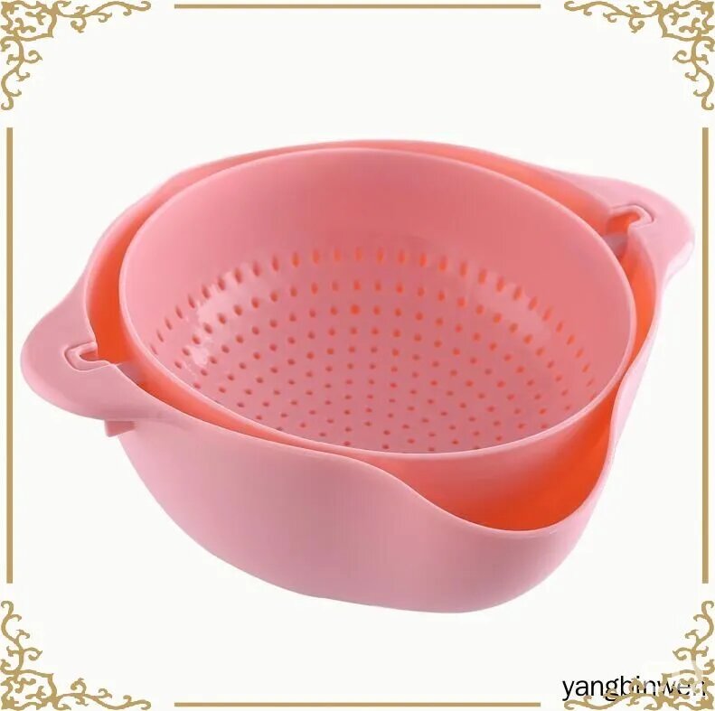 Двухъярусная розовая миска-дуршлаг (для мытья фруктов, сервировки, кухня/гостиная)