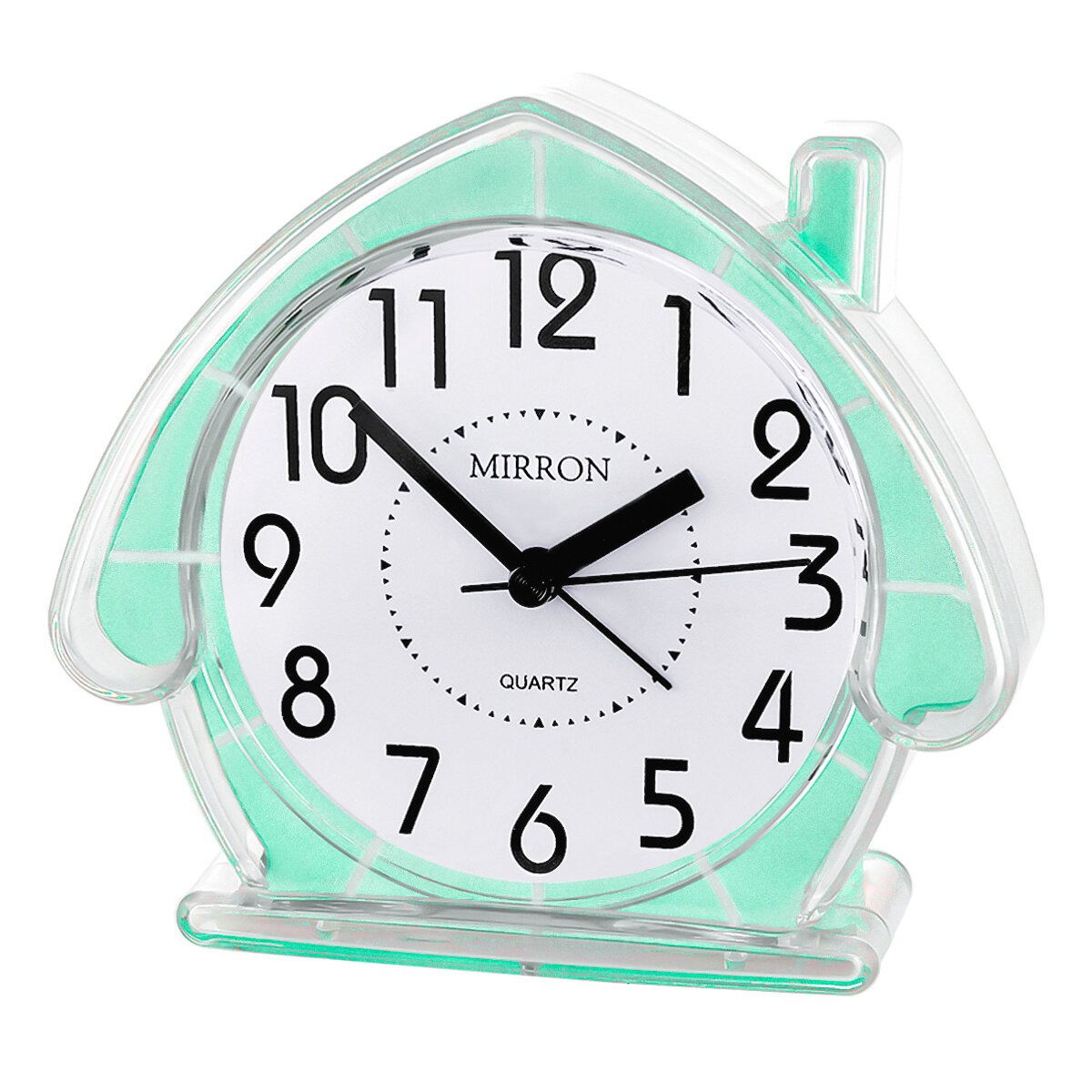 Будильник Mirron 2648 шаговый ход, фигурный домик, пластиковый, кварцевый, голубой