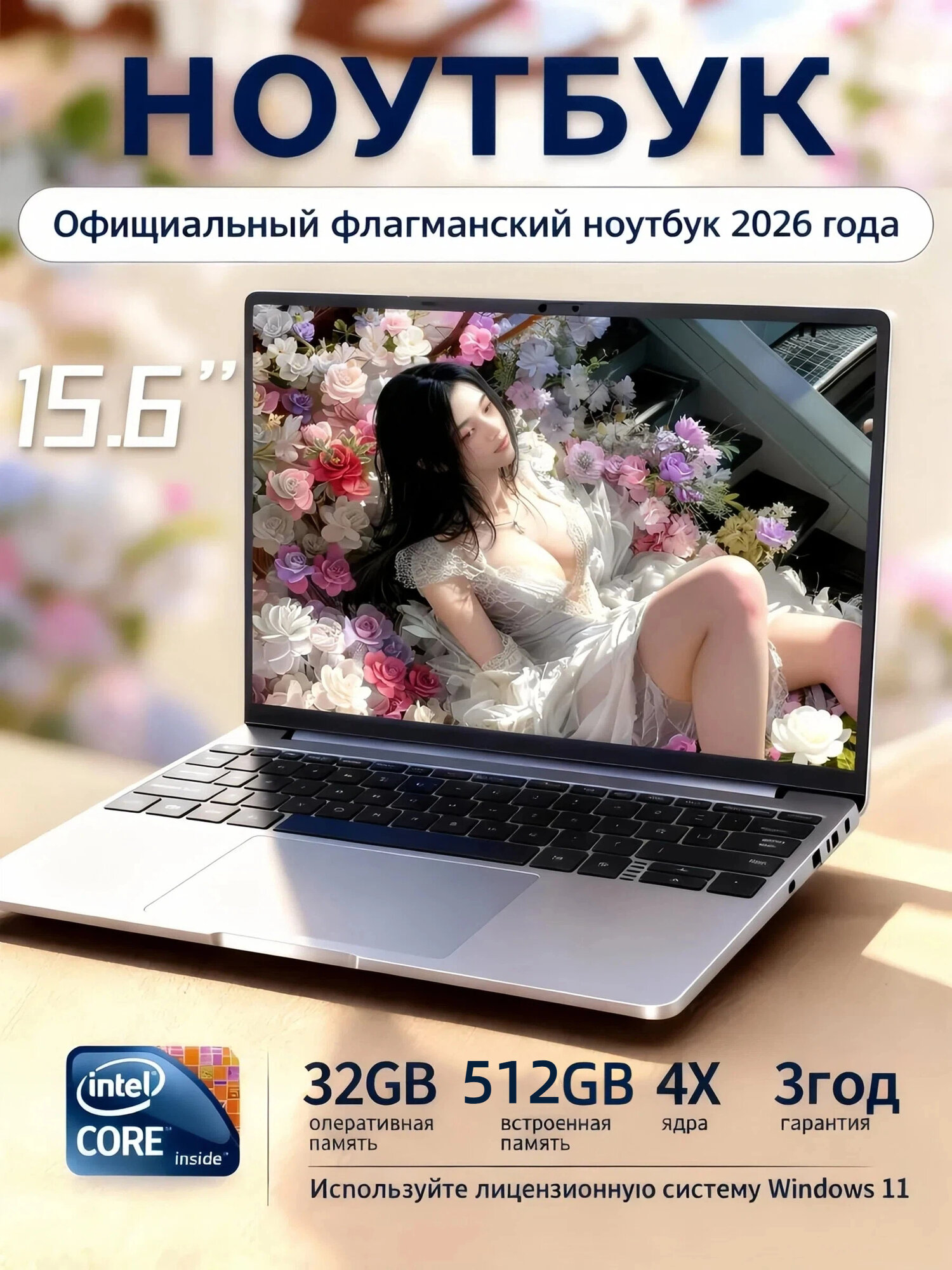 Ноутбук 15,6 дюйма, Intel N5095,32 ГБ, SSD 512 ГБ, графические процессоры Intel UHD , Windows 11, русская клавиатура