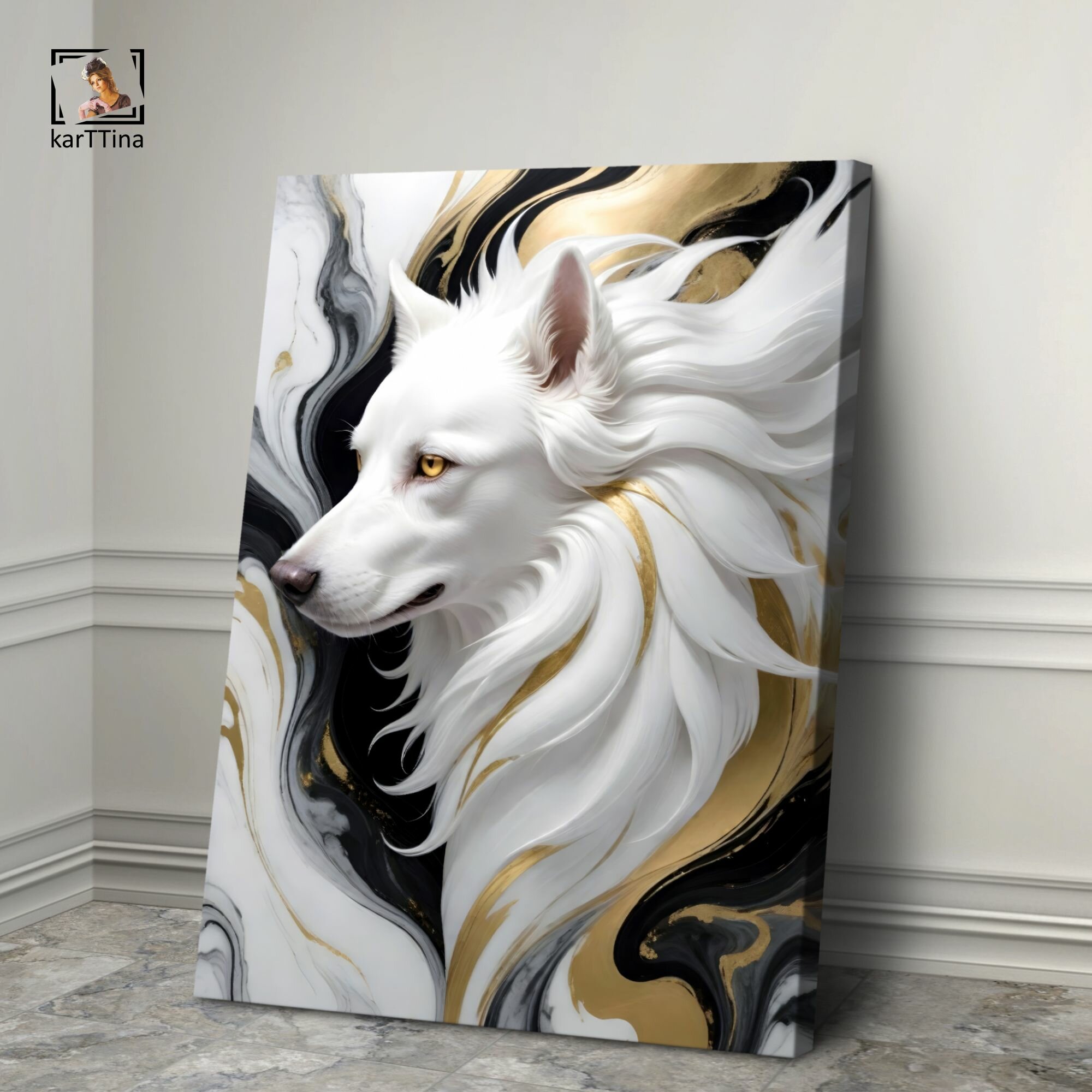 Картина на стену, интерьерная "Белый пес" 50х70 см