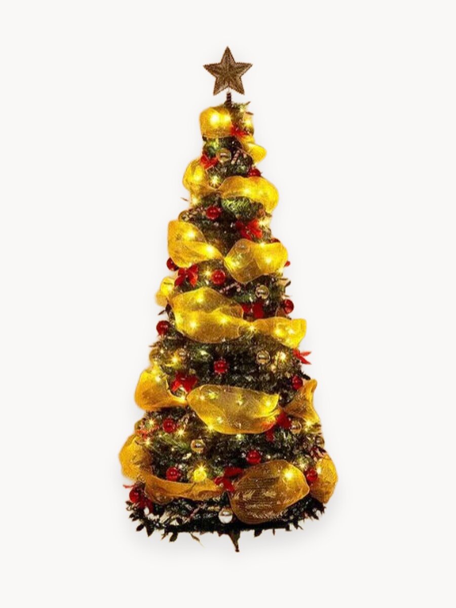 Елка искусственная новогодняя складная ПВХ с гирляндой 150см