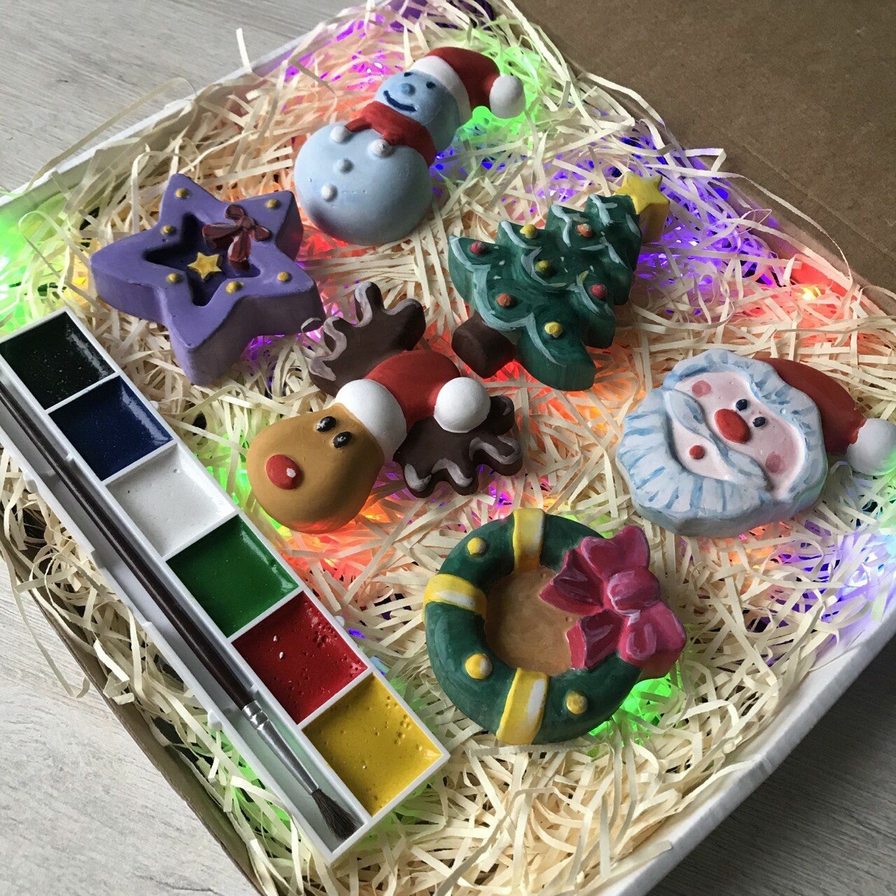 Подарочный Новогодний набор 3D раскраска для детей многоразовая Зайчик в подарок! Набор для росписи с кисточкой и красками