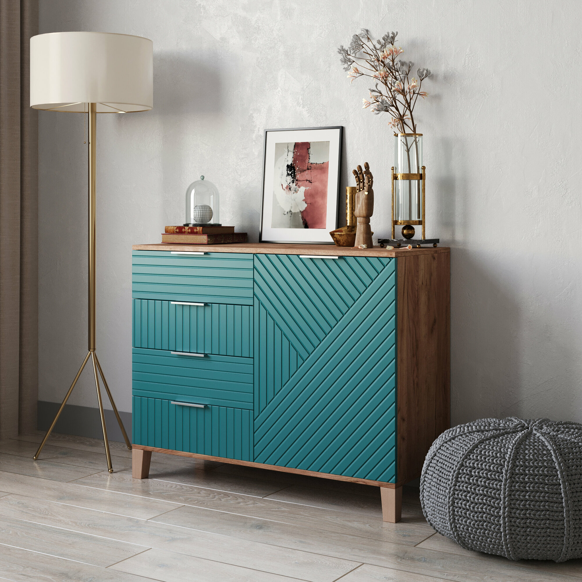 Комод для одежды большой в спальню, в прихожую, узкий с ящиками Марвин - 26 Аквамарин, 90х80х40 см