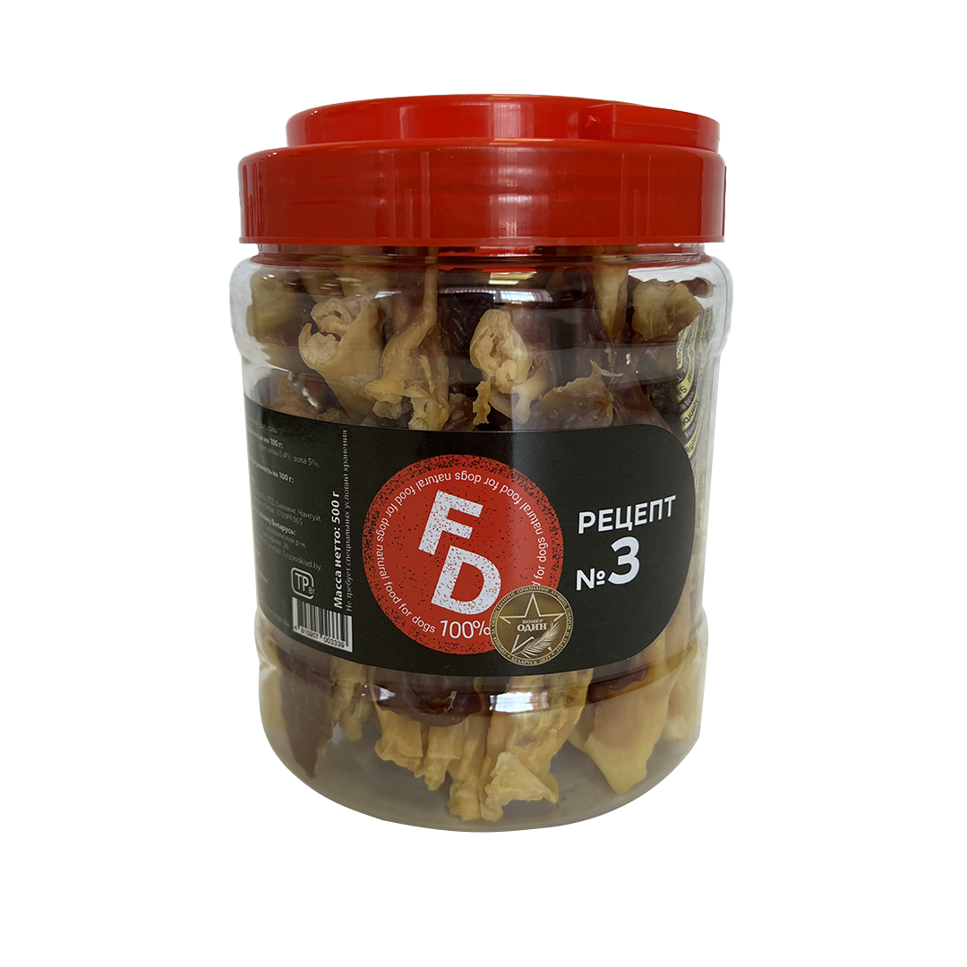 Лакомство для собак FOR DOGS Рецепт № 3, заячьи ушки с филе ягненка, 500 гр