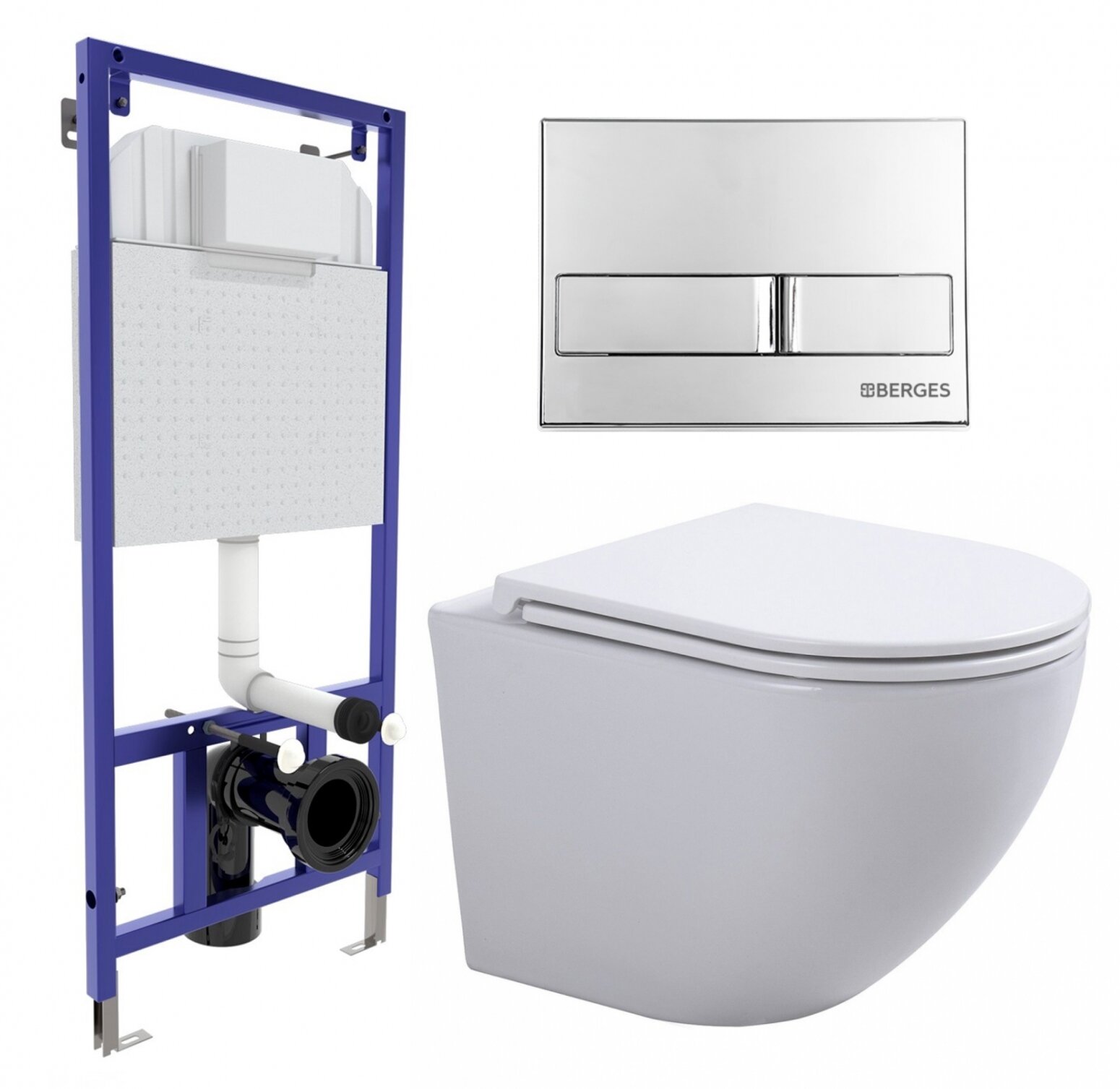 Комплект 3 в 1 инсталляция Berges Wasserhaus Novum L3 + Подвесной унитаз SinteSi EVI + кнопка хром
