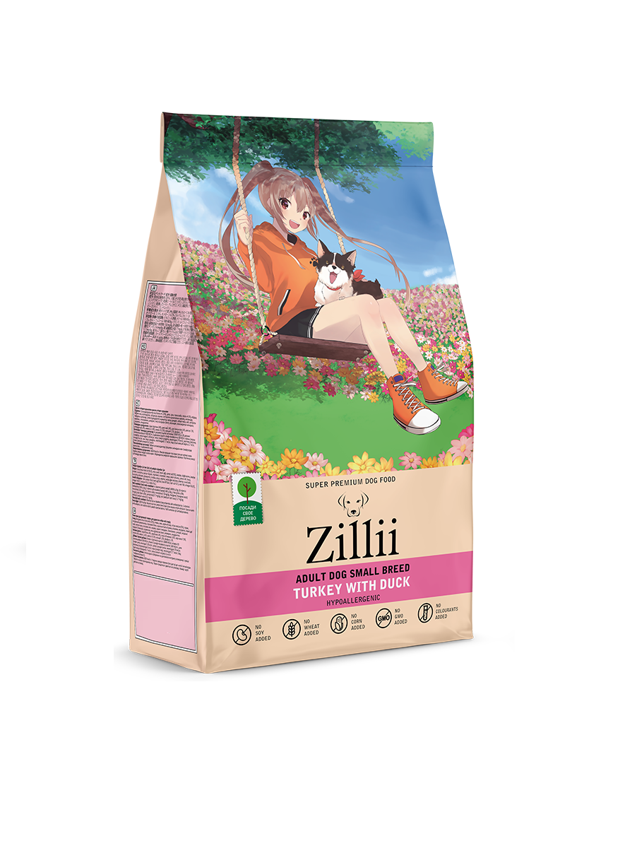 Zillii Adult Dog Small Breed для взрослых собак мелких пород Индейка с Уткой 15кг