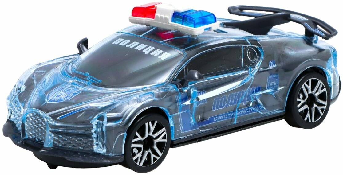Машинка игрушечная детская "Crazy race. Полиция", со световыми и звуковыми эффектами (русская озвучка), работает от батареек, цвет серый