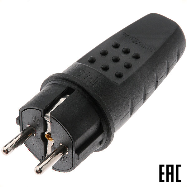 Вилка UNIVersal 602227 "евр" кабельная резиновая черная IP44 (4 шт. в комплекте)