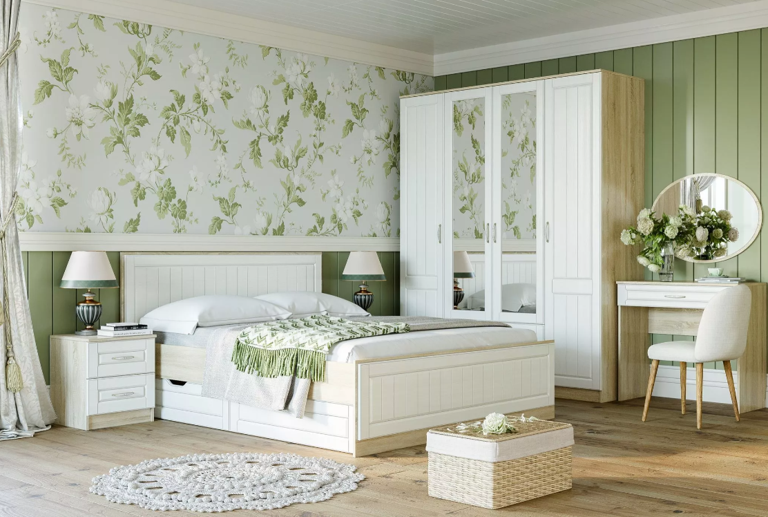 Спальня Сильва Оливия комплектация 1 Белое дерево, дуб сонома