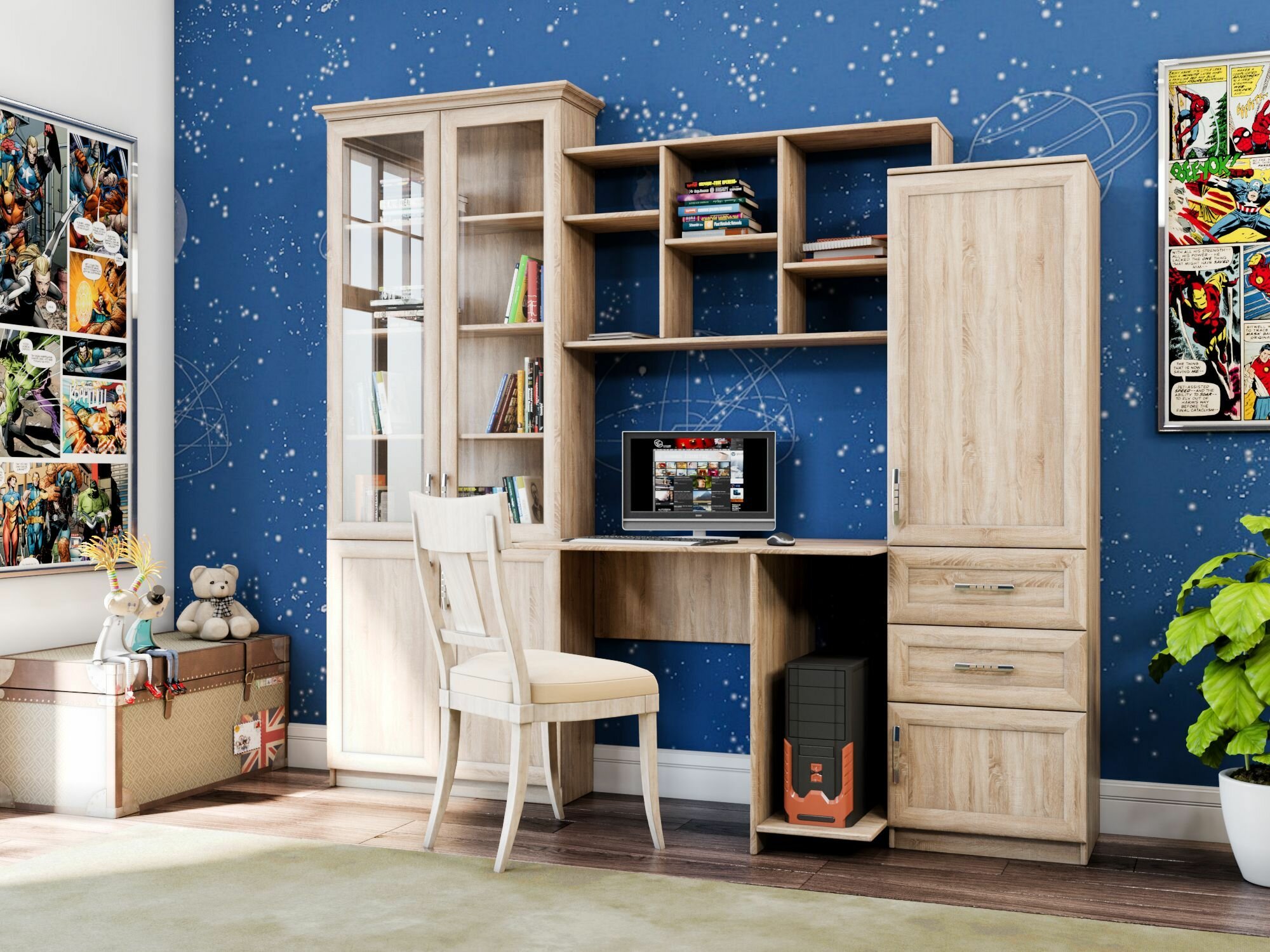 Компьютерный стол "Триан 10" 236х218х60, дуб сонома
