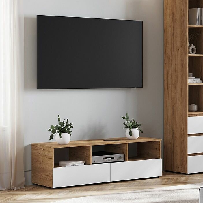 Тумба под ТВ Стендмебель Хелен ТБ 02, Дуб Крафт Золотой/Белый