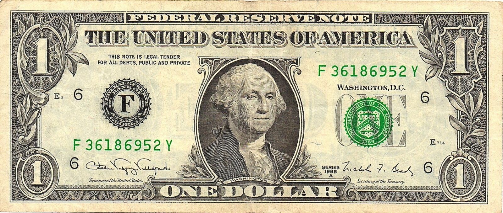 Доллар 1988 г США № 36186952