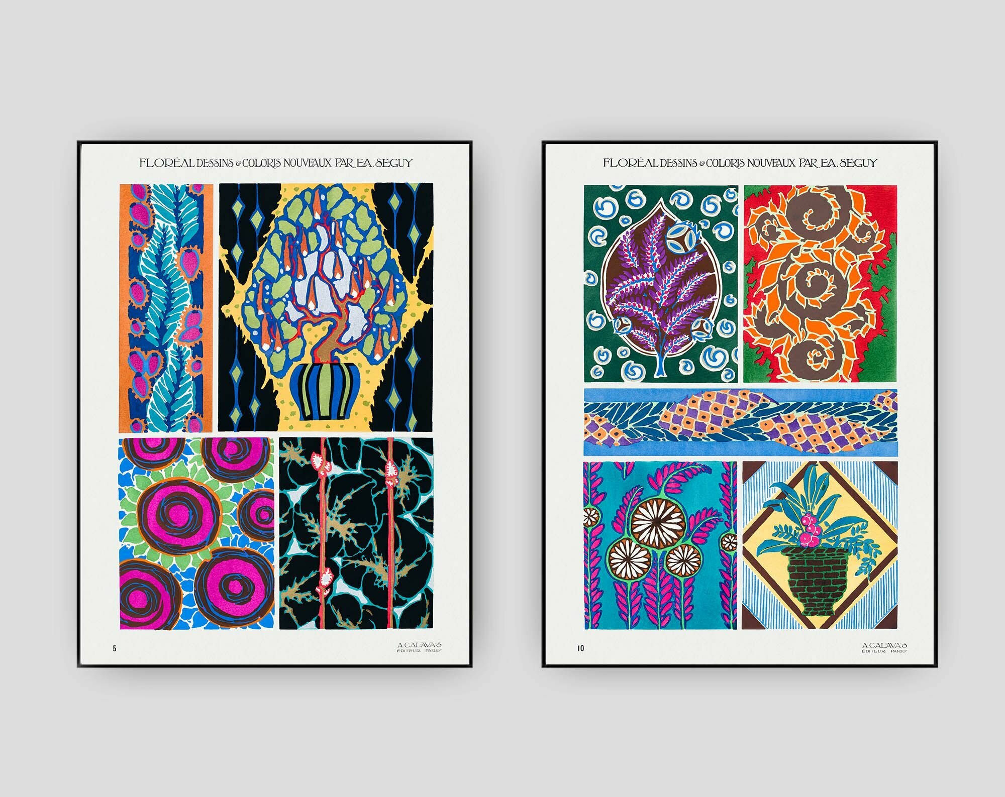 Набор интерьерных постеров "Цветочный Фейерверк", 2 шт, размер А3 без рамы. 2 винтажных плаката в стиле модерн - Эдуард Бенедиктус.