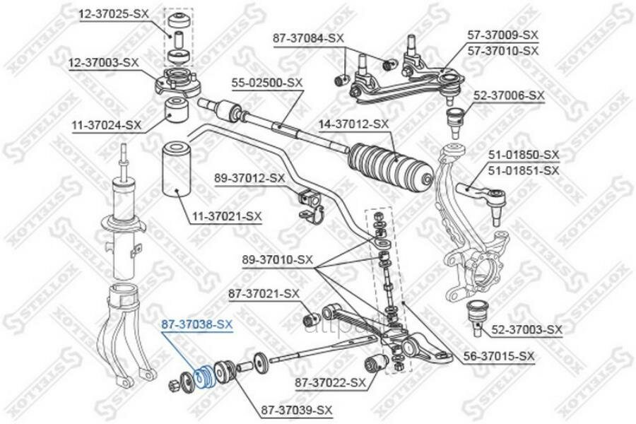 STELLOX 8737038SX сайлентблок растяжки рычага пер!\Honda Accord all 90-98/Prelude all 92-96